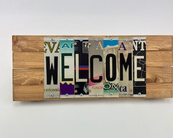 Welcome Sign, Bienvenidos, Home Decor, License Plate Sign, License ...