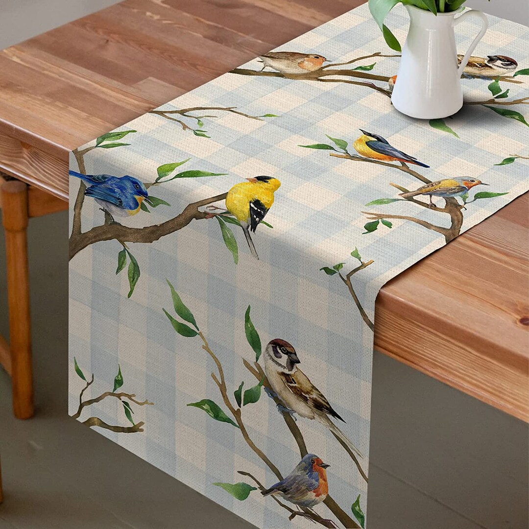 Summer Table Runner Blue Buffalo Check Birds Table Runner - Etsy