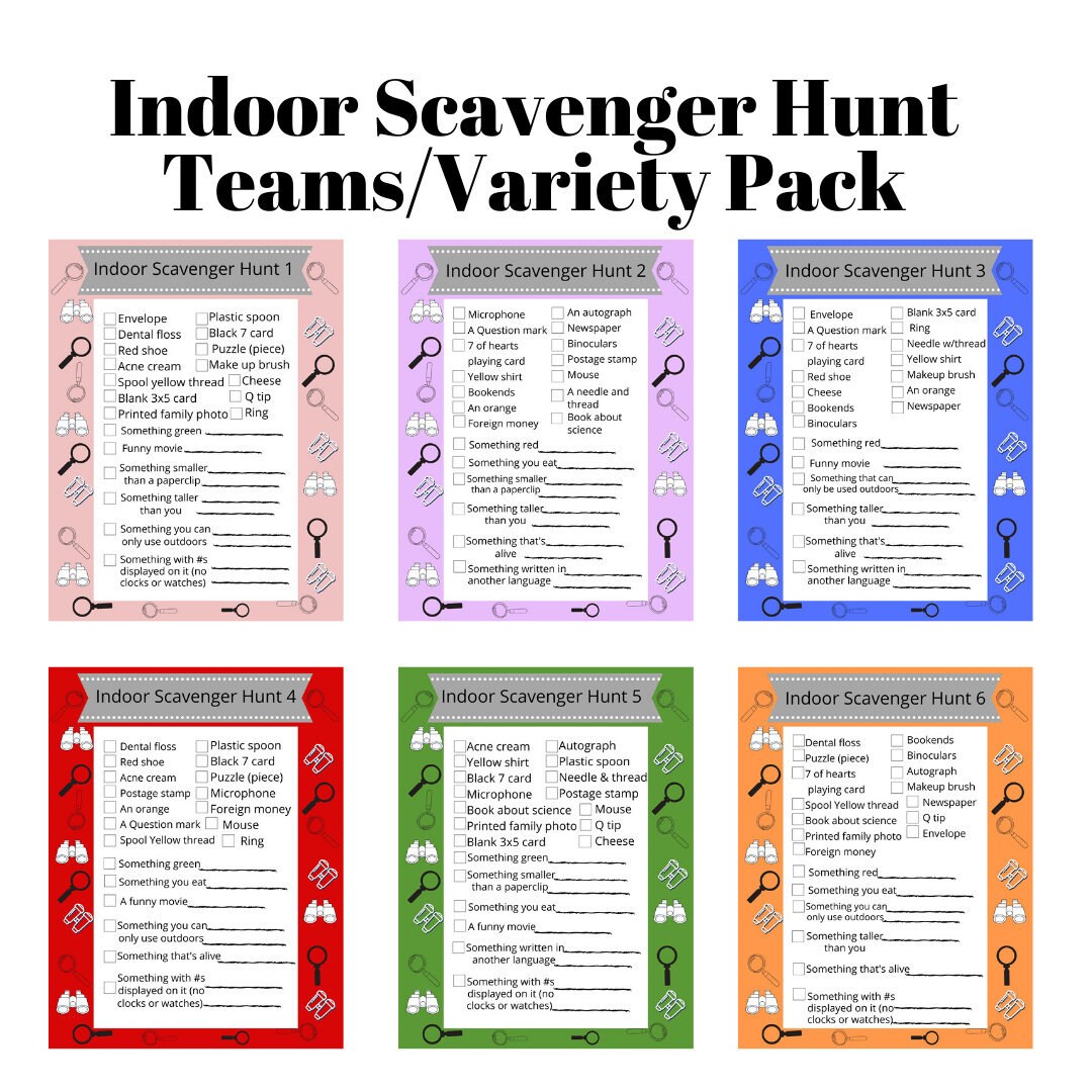 Teams/variety Pack Indoor Scavenger Hunt Printable - Etsy Canada