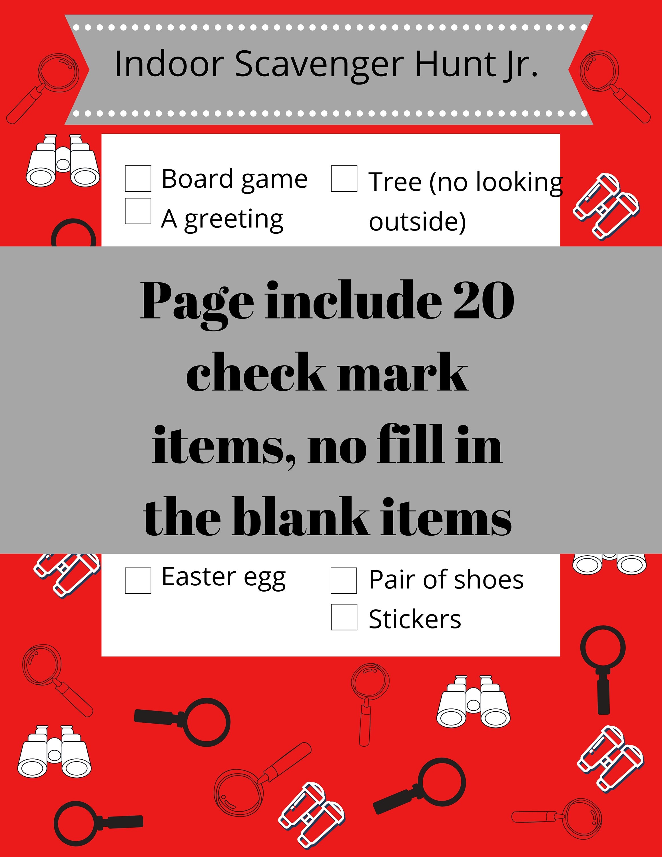 Indoor Scavenger Hunt Jr. Printable - Etsy