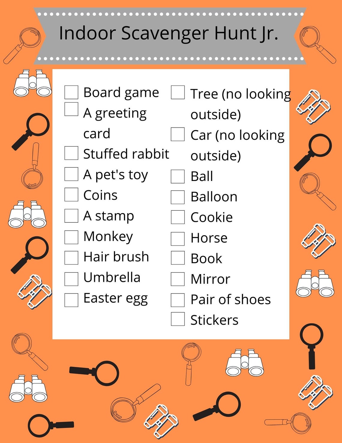 Indoor Scavenger Hunt Jr. printable | Etsy