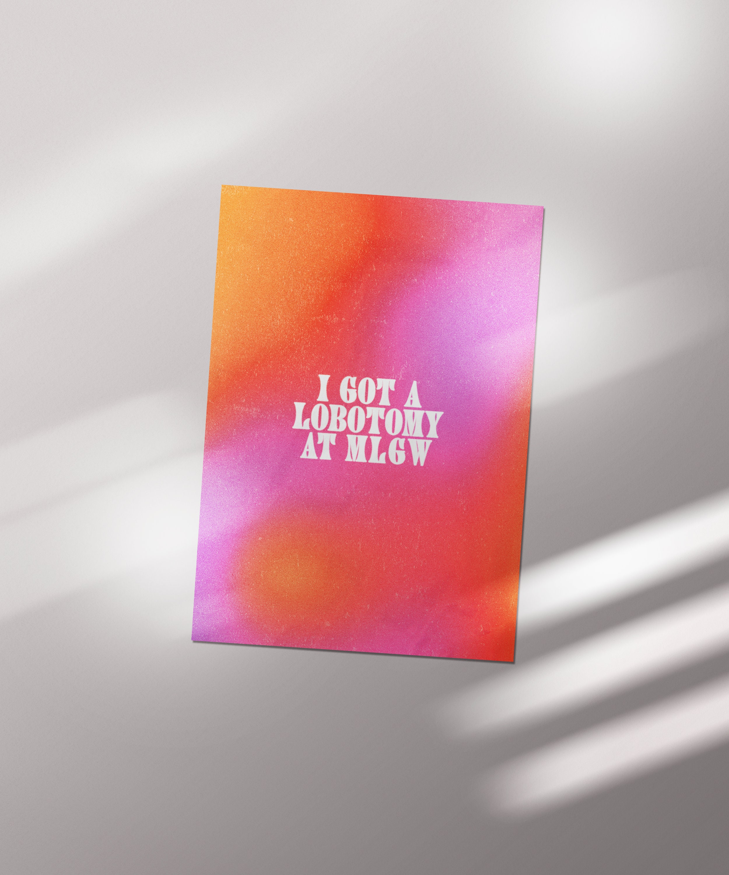 5x7in I Got a Lobotomy at MLGW Printable Postcard Art Pink Orange Red ...