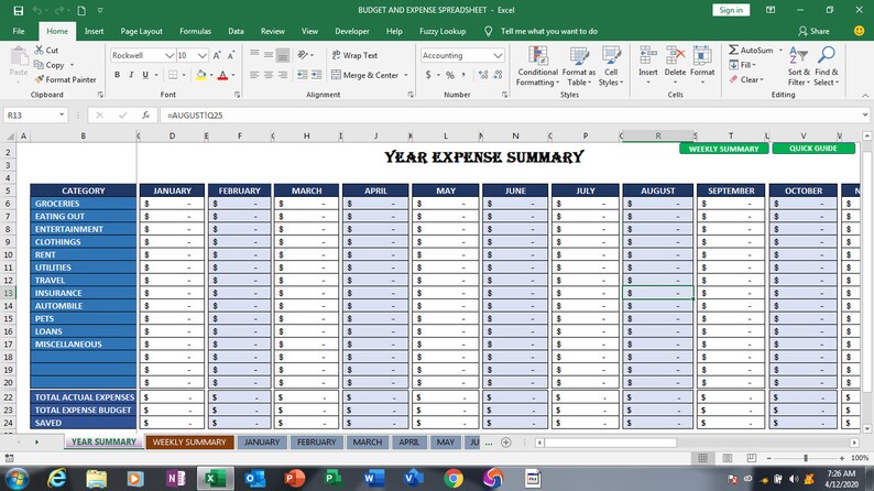 Personal Budget and Expense Spreadsheet - Etsy