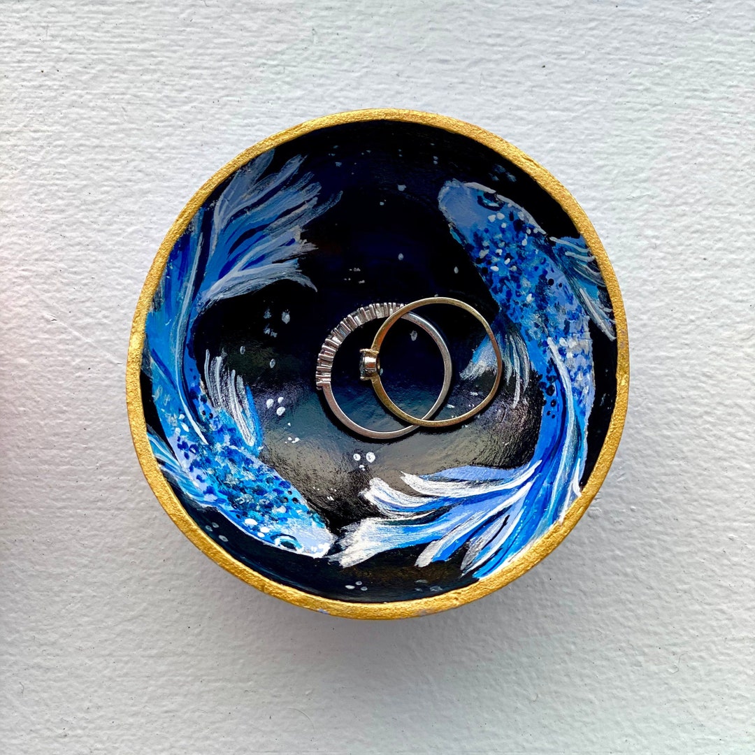 Betta Fish Ring Dish | Blue Fish Art |betta Fish Painting | Handmade ...