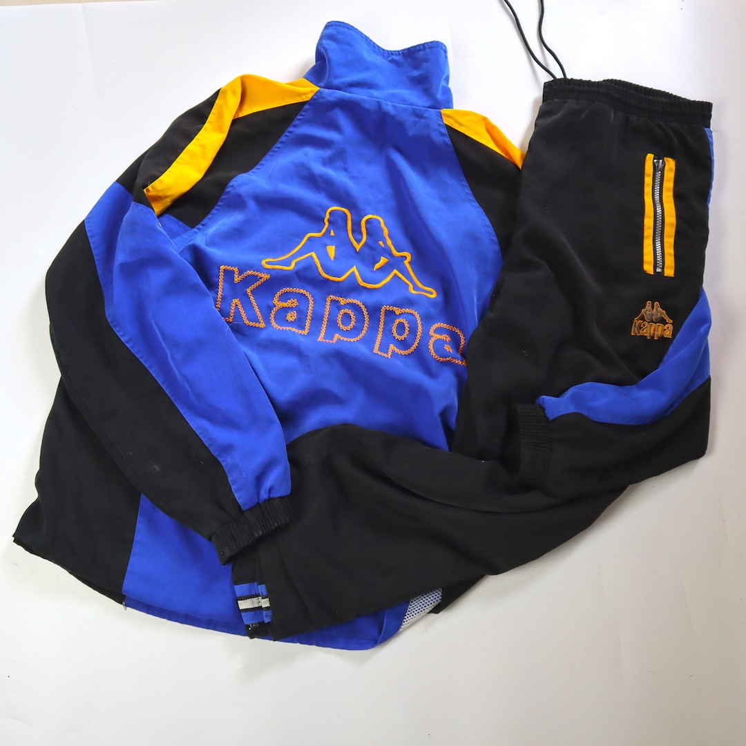 Vintage 1980s Kappa Blue & Yellow Men's Track Suit – Retro 80s Athletic ...