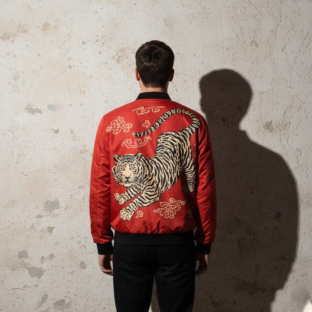 Red All-over Print Tiger Bomber Jacket Asian Streetwear Graphic Coat ...