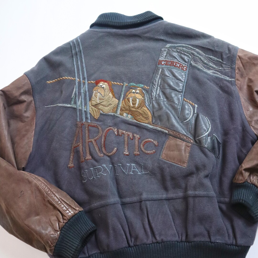 Iceberg Rare Embroidered Leather Bomber Jacket – Men’s Medium, Vintage ...