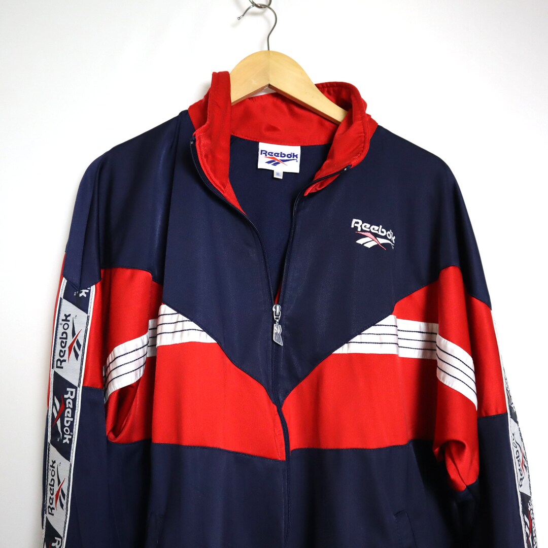 Vintage 90s Reebok Track Jacket Colorblock Taped Logo Embroidered XL - Etsy