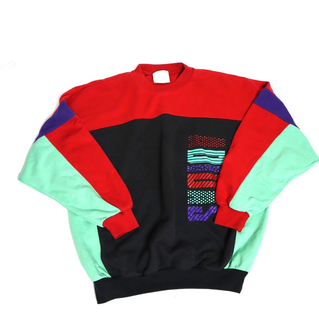 90s Adidas Original Rare Colorblock Multicolored Sweatshirt Size L Men ...