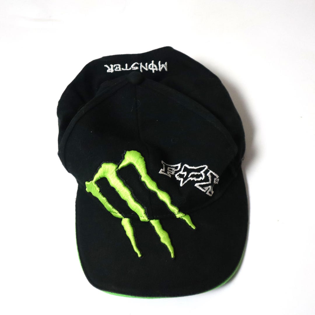 Vintage Monster Energy Fox Racing Hat Black Green Embroidered Snapback ...