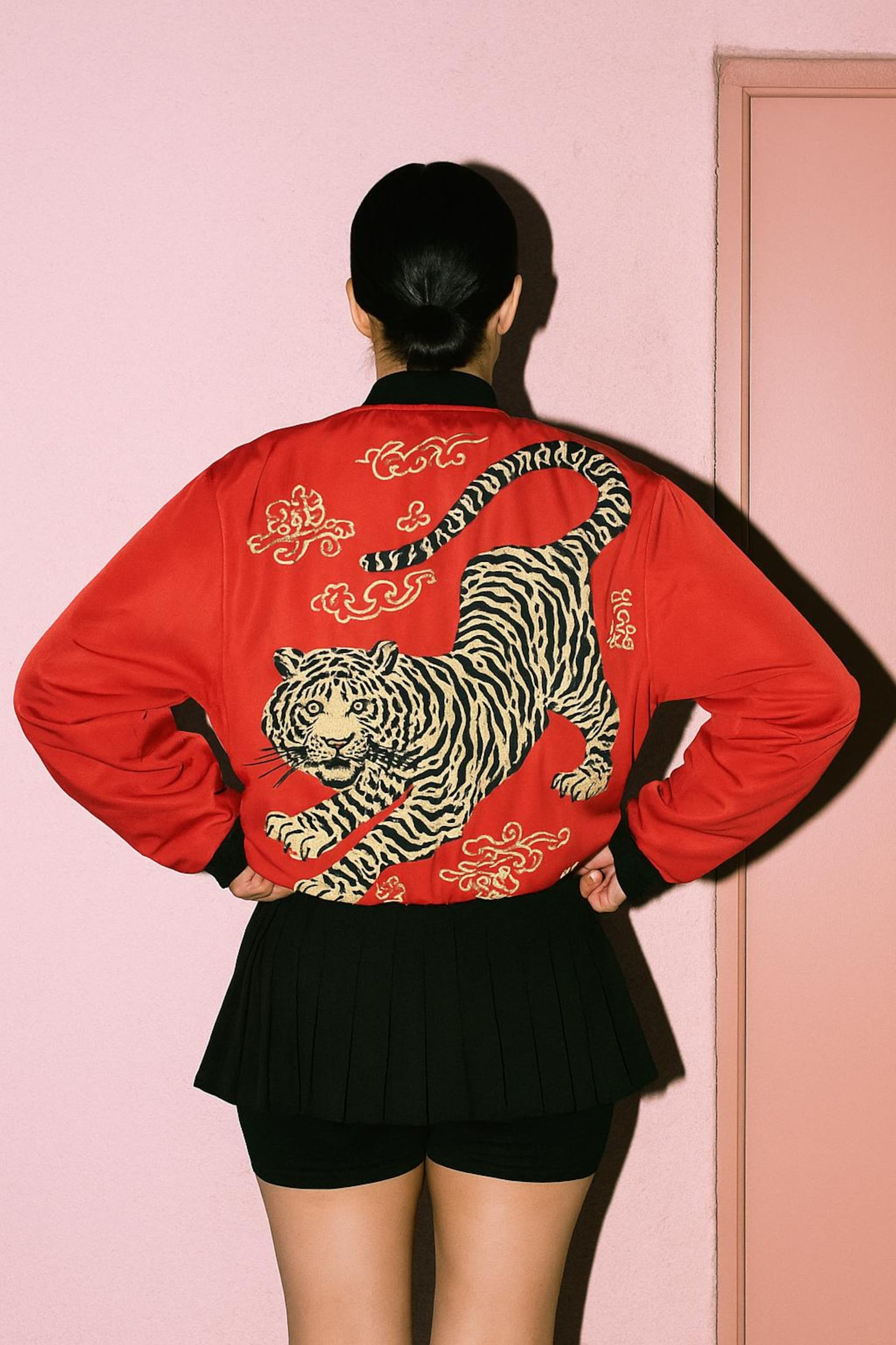 Red All-over Print Tiger Bomber Jacket Asian Streetwear Graphic Coat ...