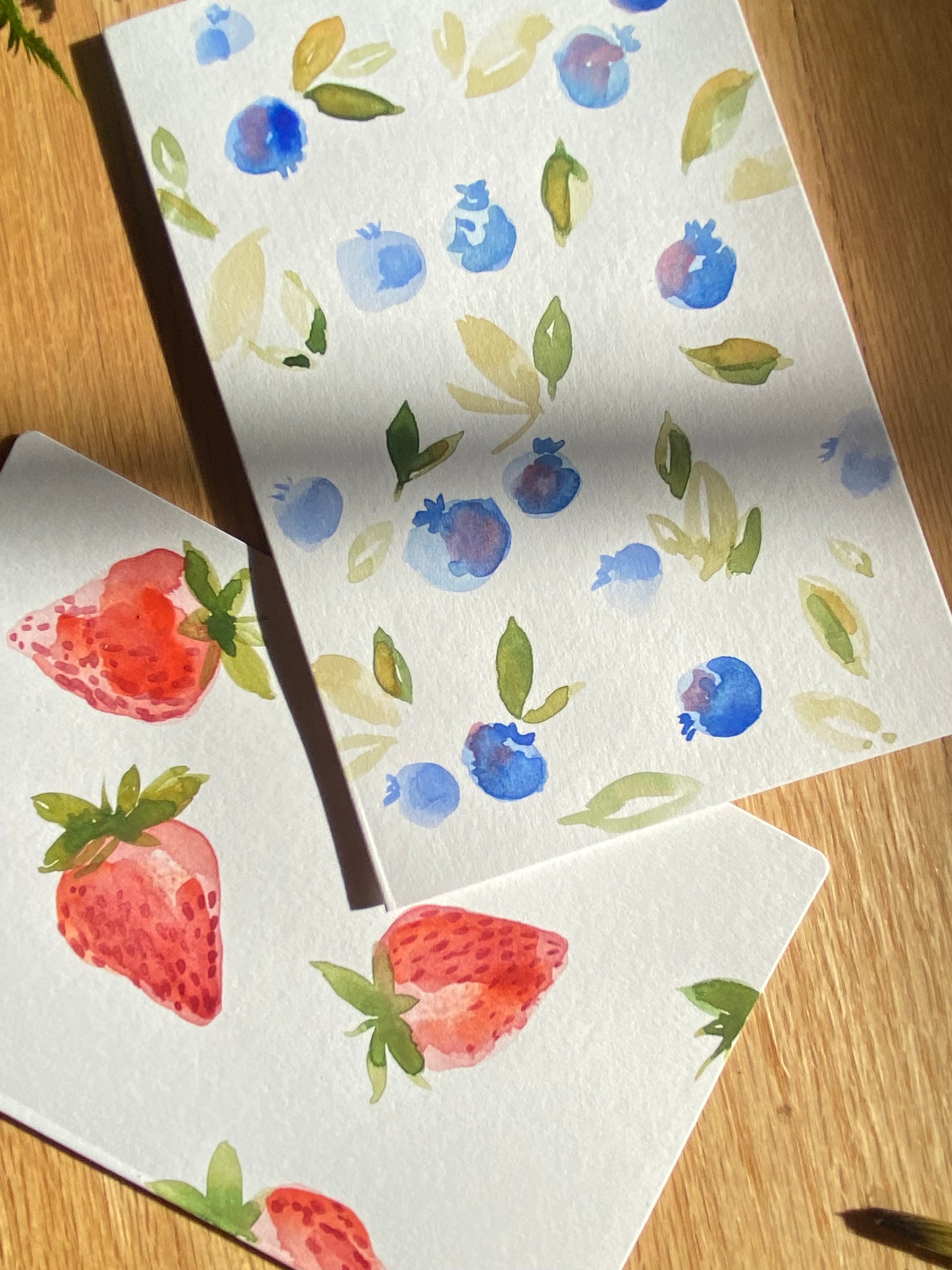 Berry Card Set Handpainted Watercolor Strawberry and Blueberry Cards - Etsy