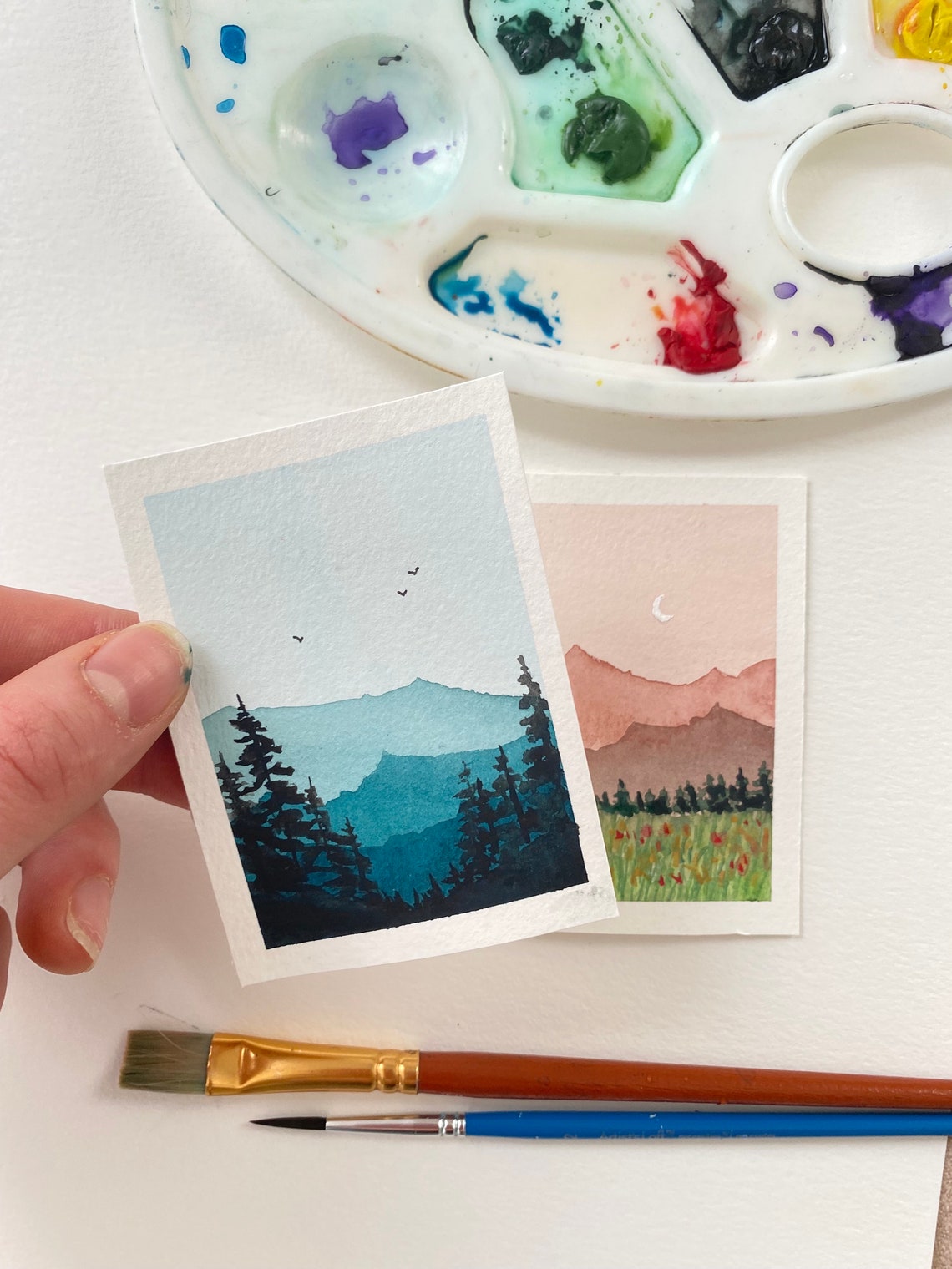 Small Watercolor Painting Mini Landscape Scene Framed Watercolor - Etsy