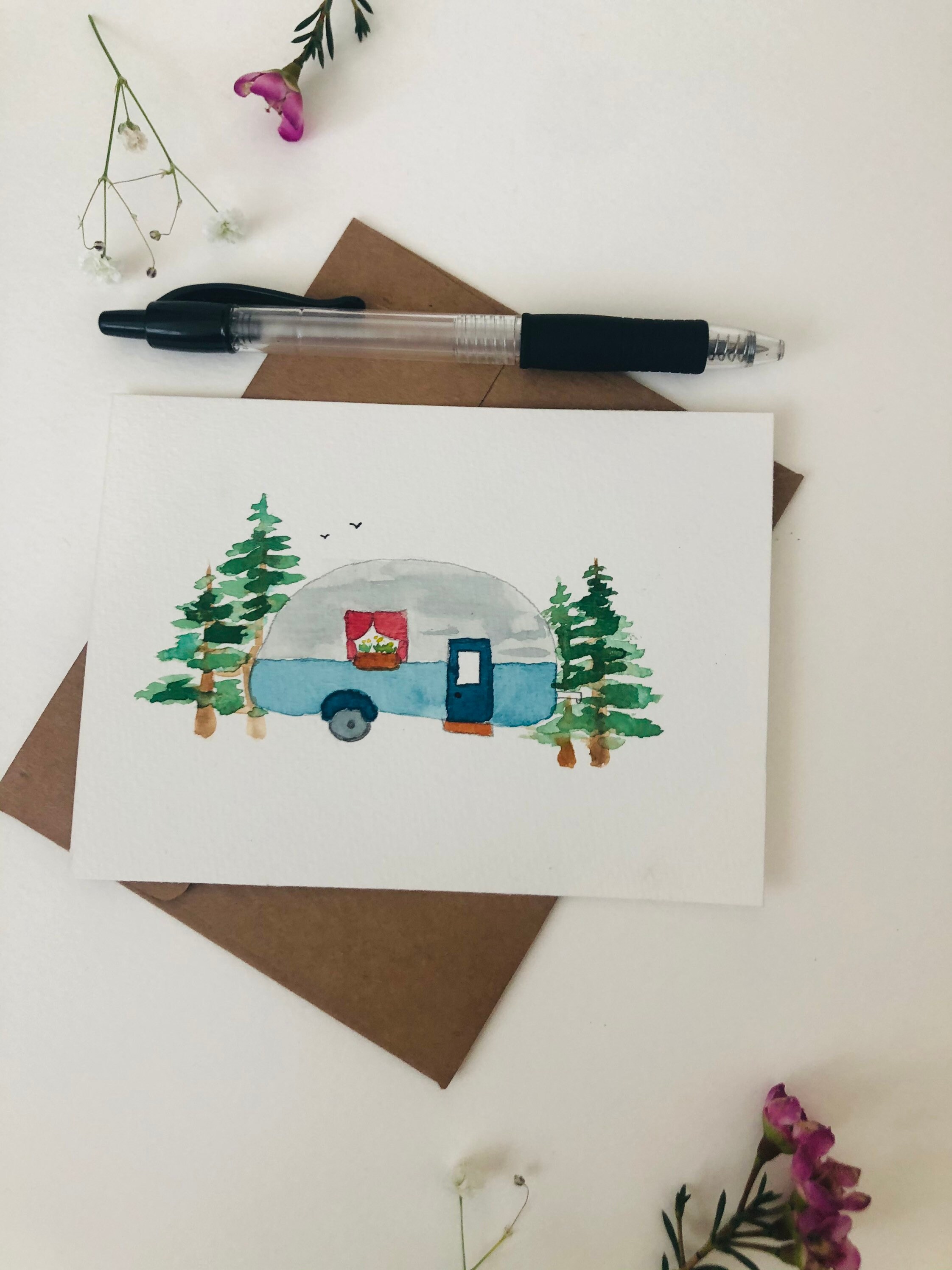 Camping Card Set: Handmade Watercolor Camper & Tent Cards - Etsy