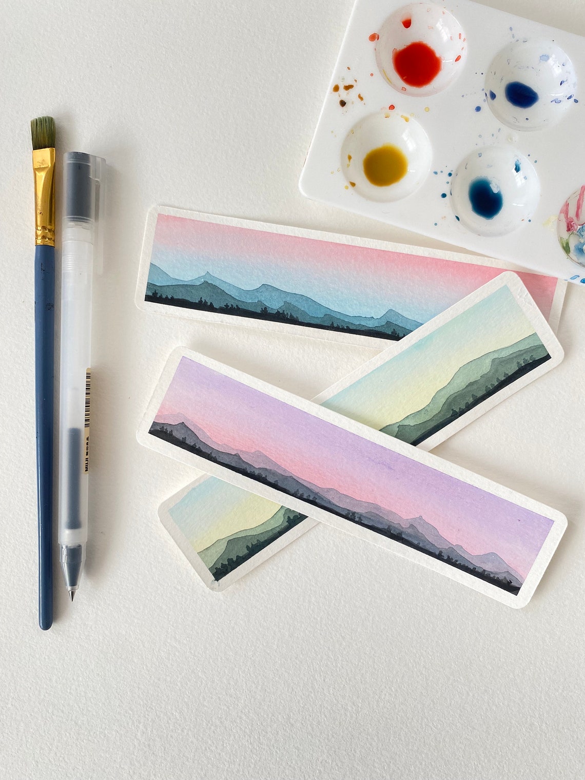 Watercolor Mountain Bookmark, Handmade Sky Design - Etsy