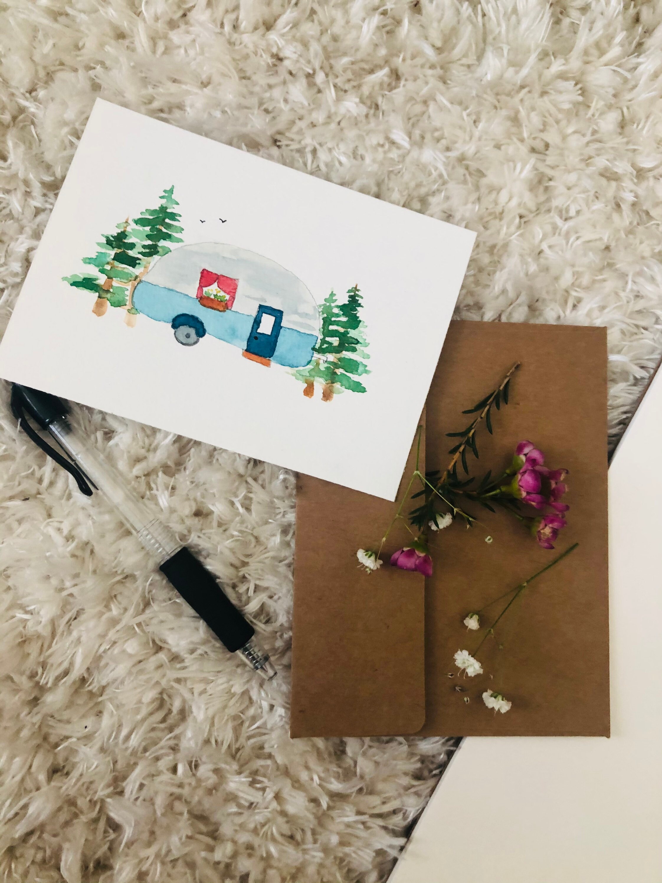 Camping Card Set: Handmade Watercolor Camper & Tent Cards - Etsy
