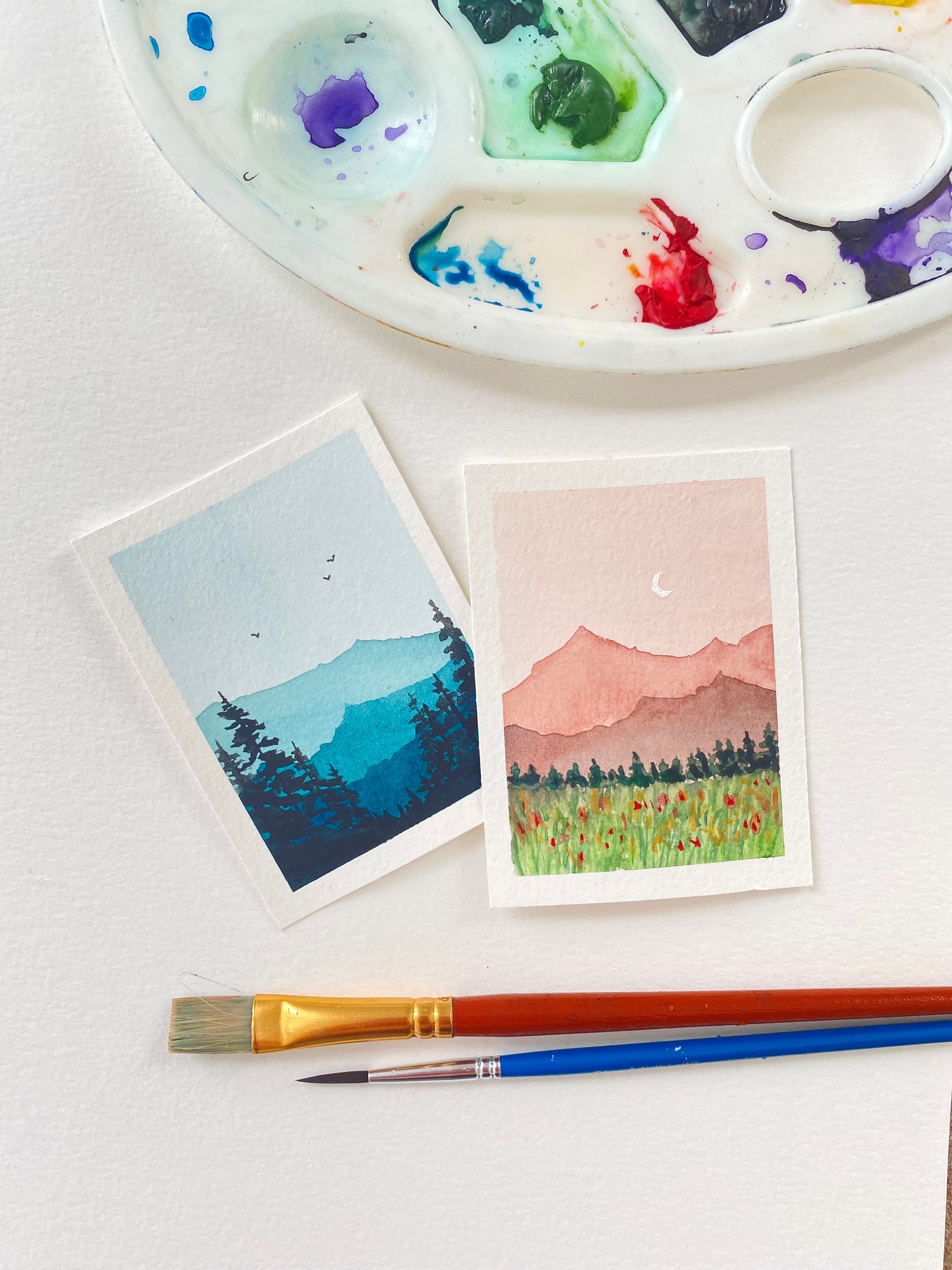 Small Watercolor Painting Mini Landscape Scene Framed Watercolor - Etsy