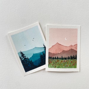 Small Watercolor Painting Mini Landscape Scene Framed Watercolor - Etsy