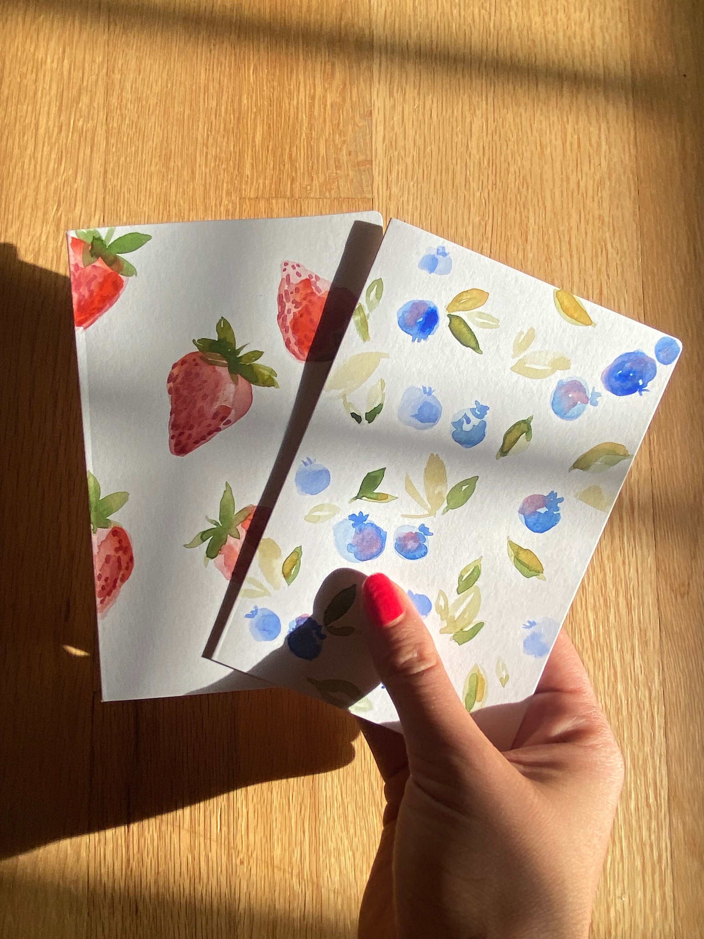 Berry Card Set Handpainted Watercolor Strawberry and Blueberry Cards - Etsy