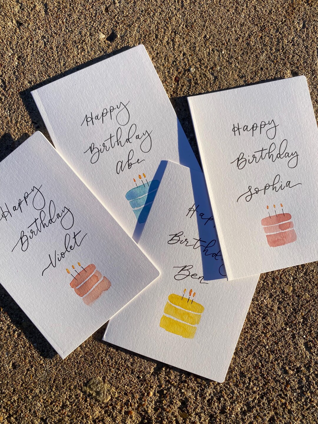 Custom Birthday Card/handmade Custom Watercolor Birthday Cake/name Card ...