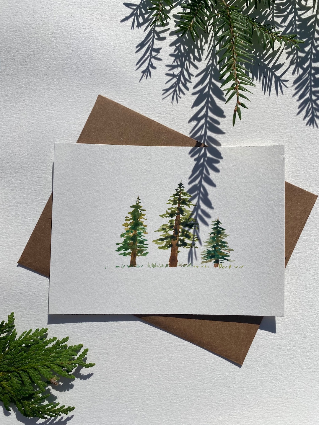 Evergreen Tree Watercolor Handmade Watercolor Forest Outdoors Card ...