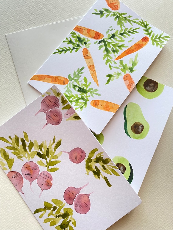 Watercolor Cards With Vegetables