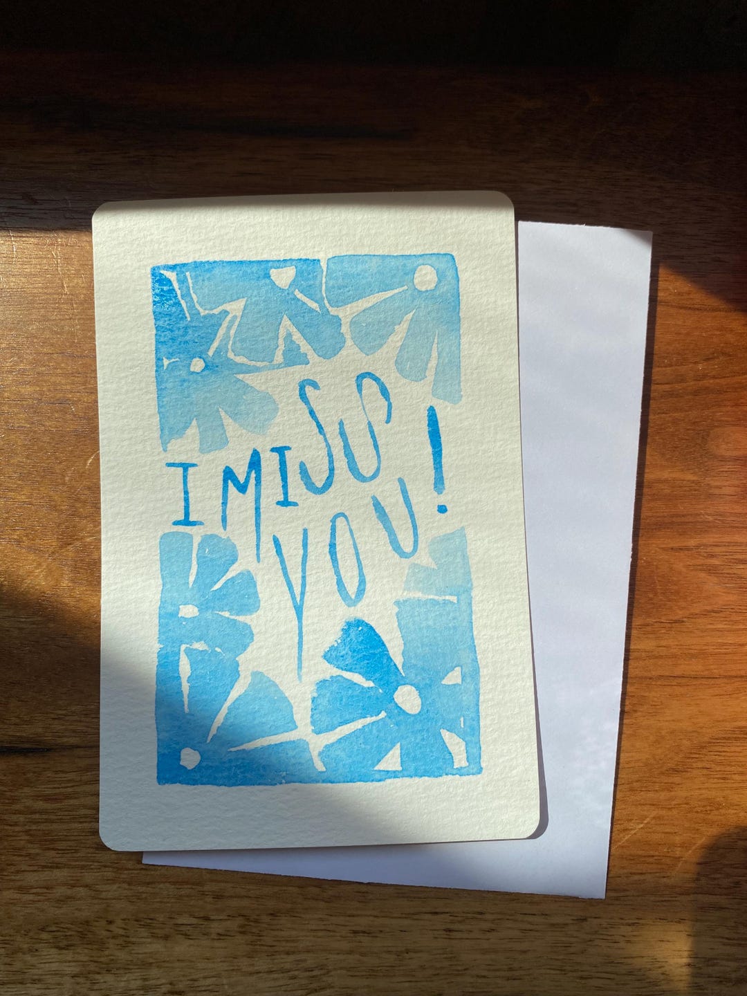 Hand-painted “I Miss You” Card – Watercolor Blue Floral Goodbye Card ...