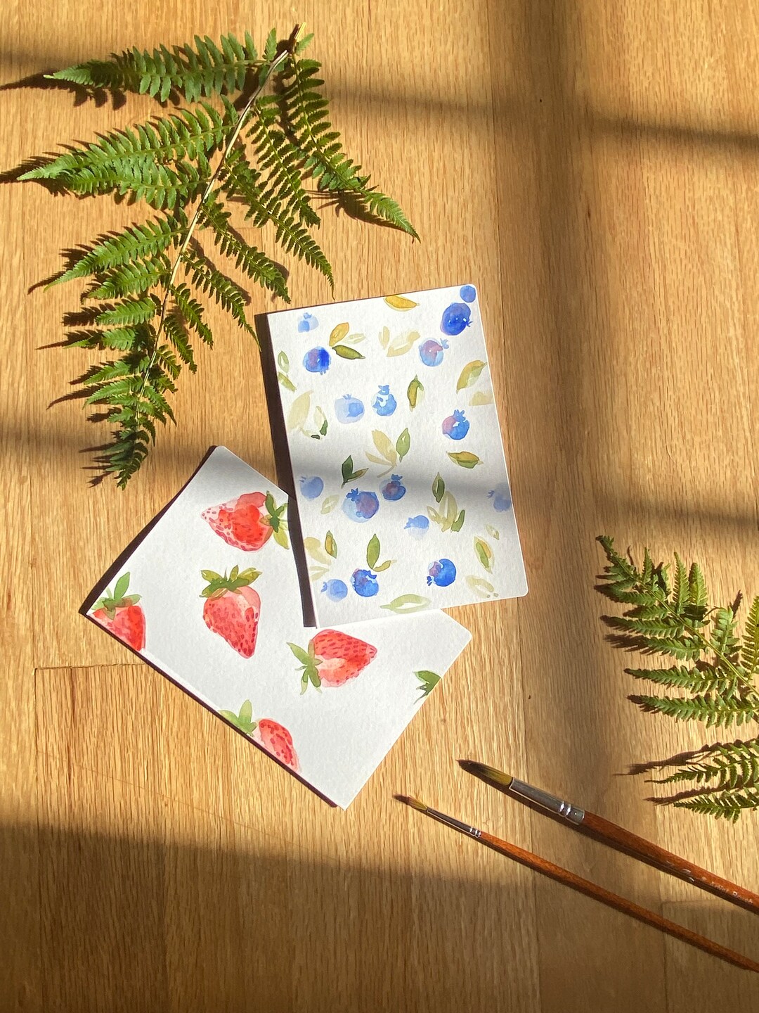 Berry Card Set Handpainted Watercolor Strawberry and Blueberry Cards - Etsy