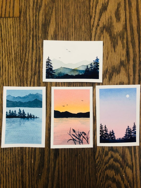 Watercolor Watercolour mini landscapes Beautiful miniature mix ...