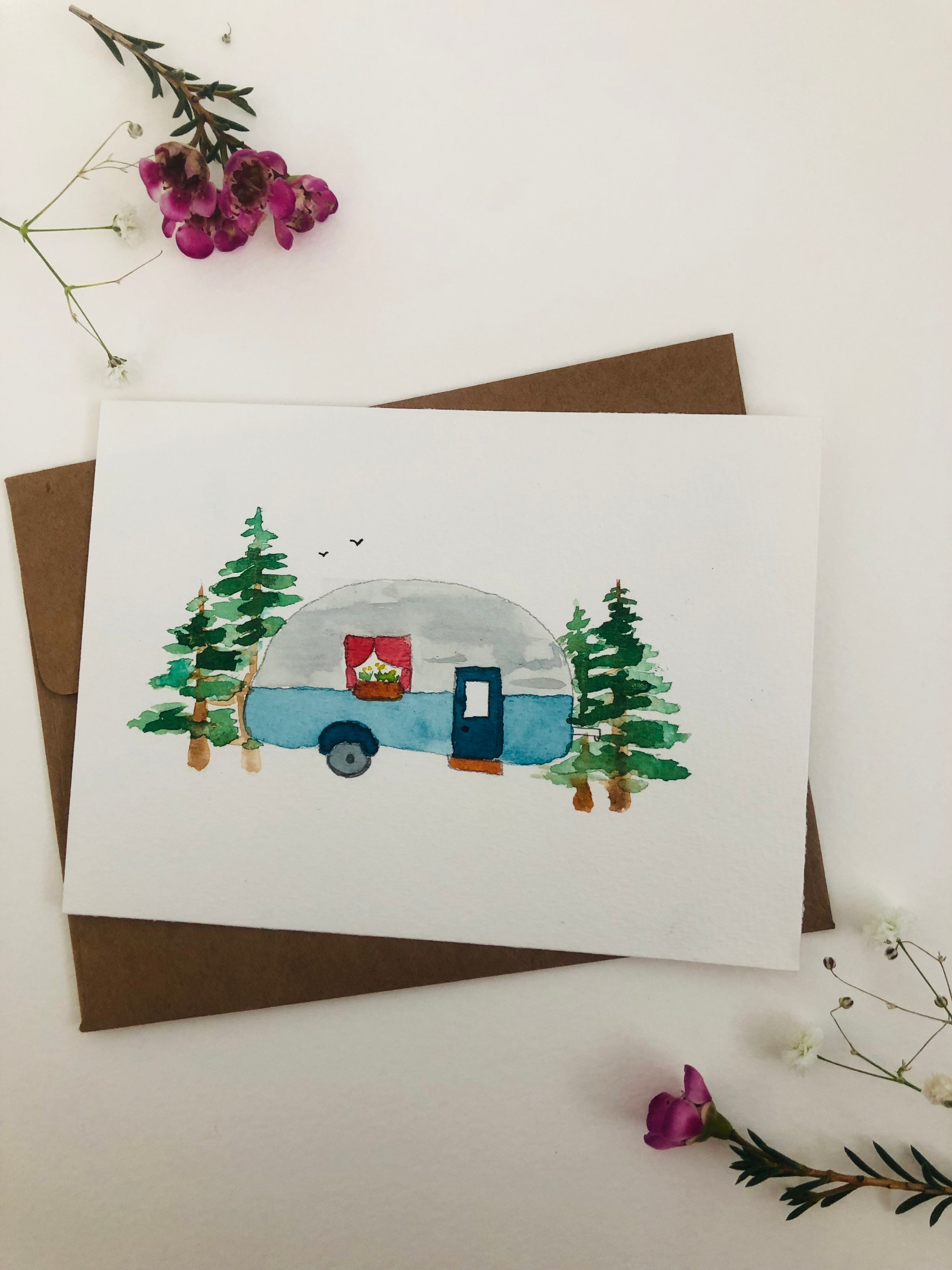 Camping Card Set: Handmade Watercolor Camper & Tent Cards - Etsy