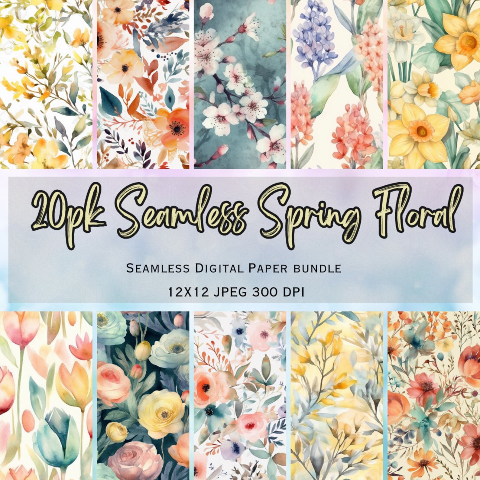20 Seamless Digital Floral Patterns - Spring Watercolor - Etsy
