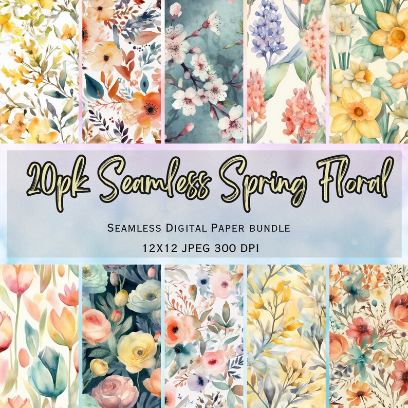 20 Seamless Digital Floral Patterns - Spring Watercolor - Etsy