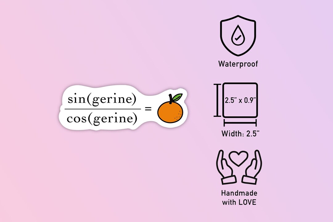 Tan(gerine) -- Cute Funny Waterproof Math Pun Sticker, Great STEM Gift ...