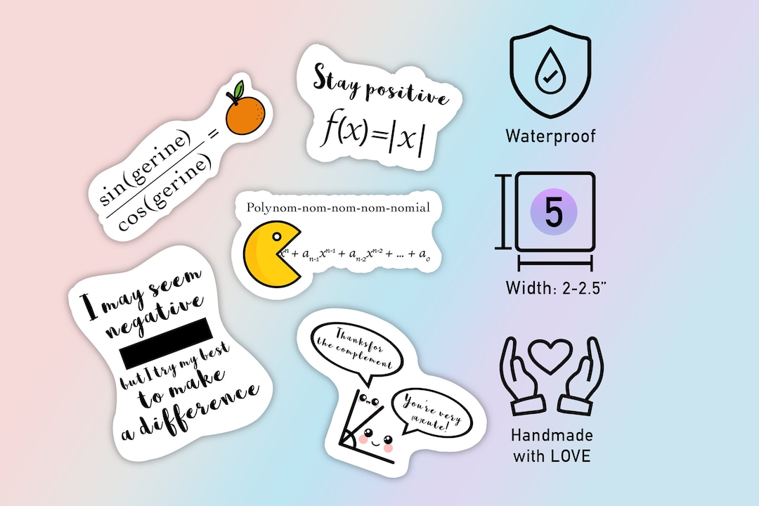 Waterproof Math Sticker Bundle -- Set of 5 Unique Math Puns and Jokes ...