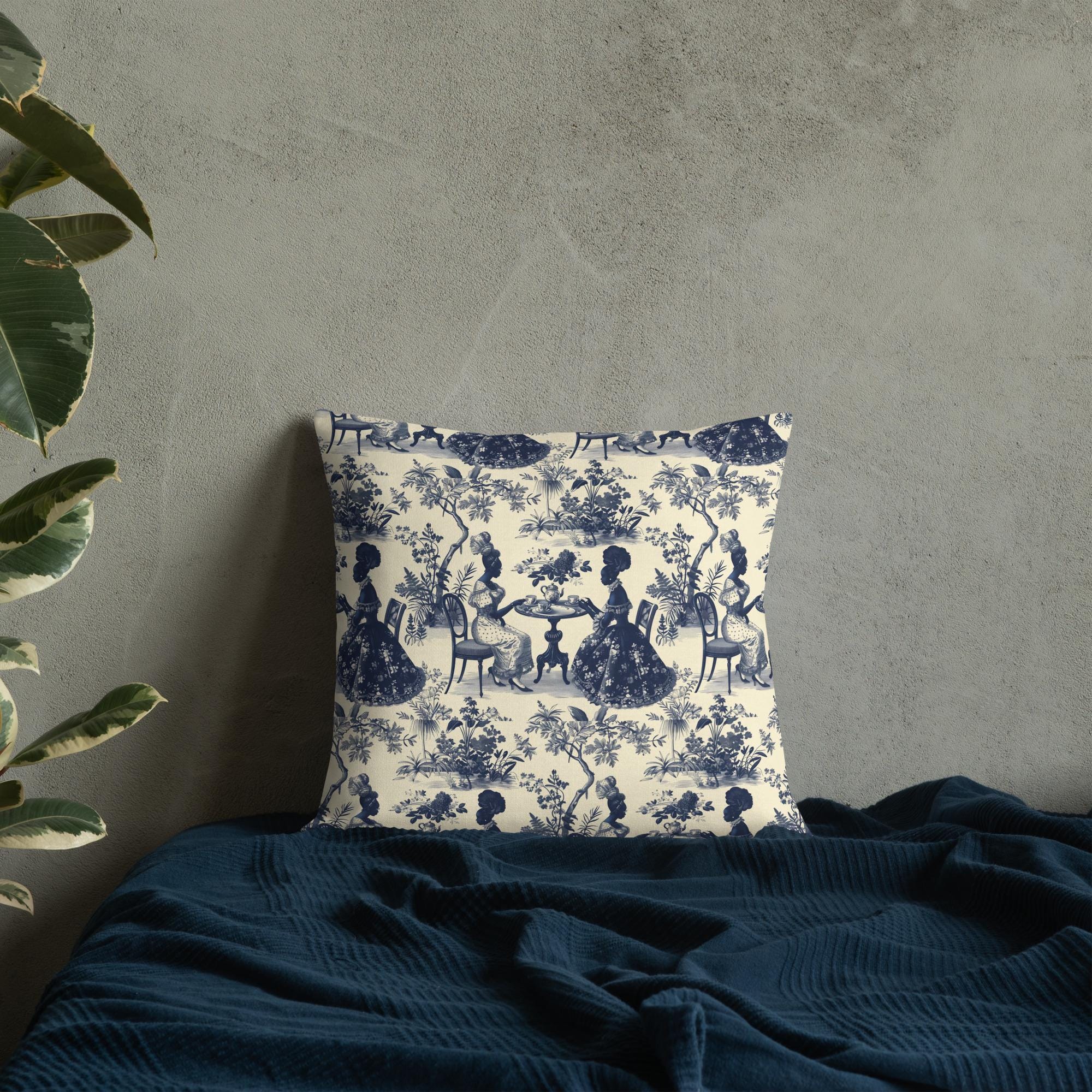 French Toile De Jouy Premium Pillow, Blue Floral Pillow, Cream Pillow ...