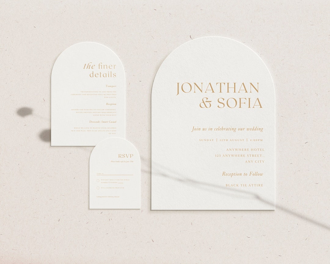 Custom Wedding Invitation Template Canva, Arch Shaped Minimalist ...