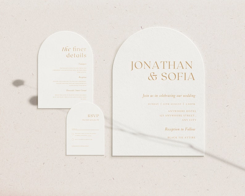Custom Wedding Invitation Template Canva, Arch Shaped Minimalist ...