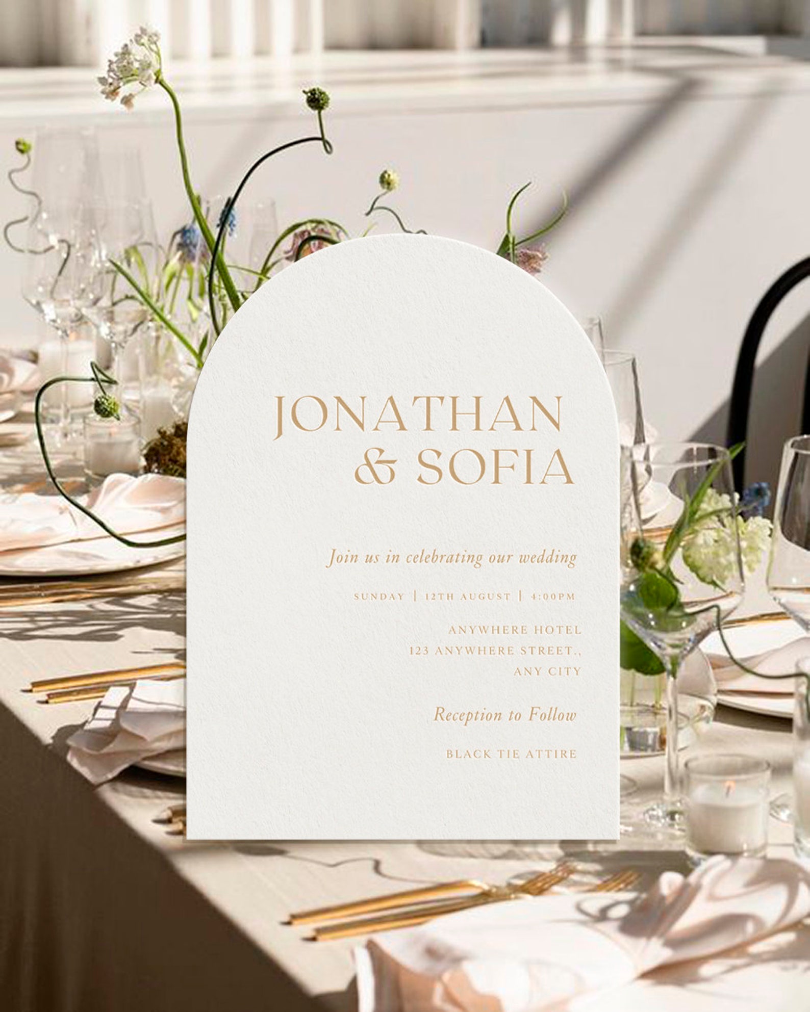 Custom Wedding Invitation Template Canva, Arch Shaped Minimalist ...