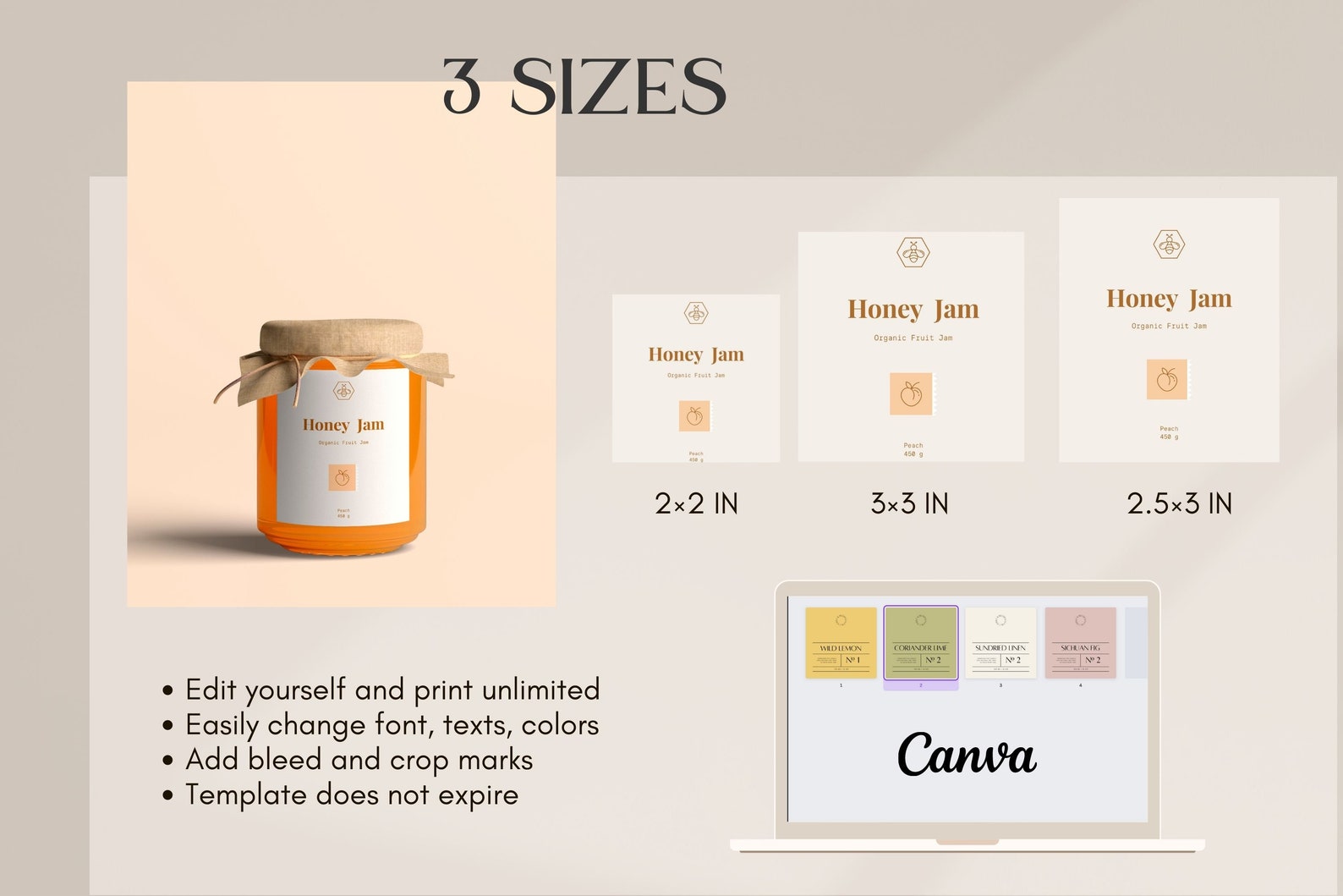 Minimalist Canva Honey Design, Editable Jam Canning Labels, Wildflower ...