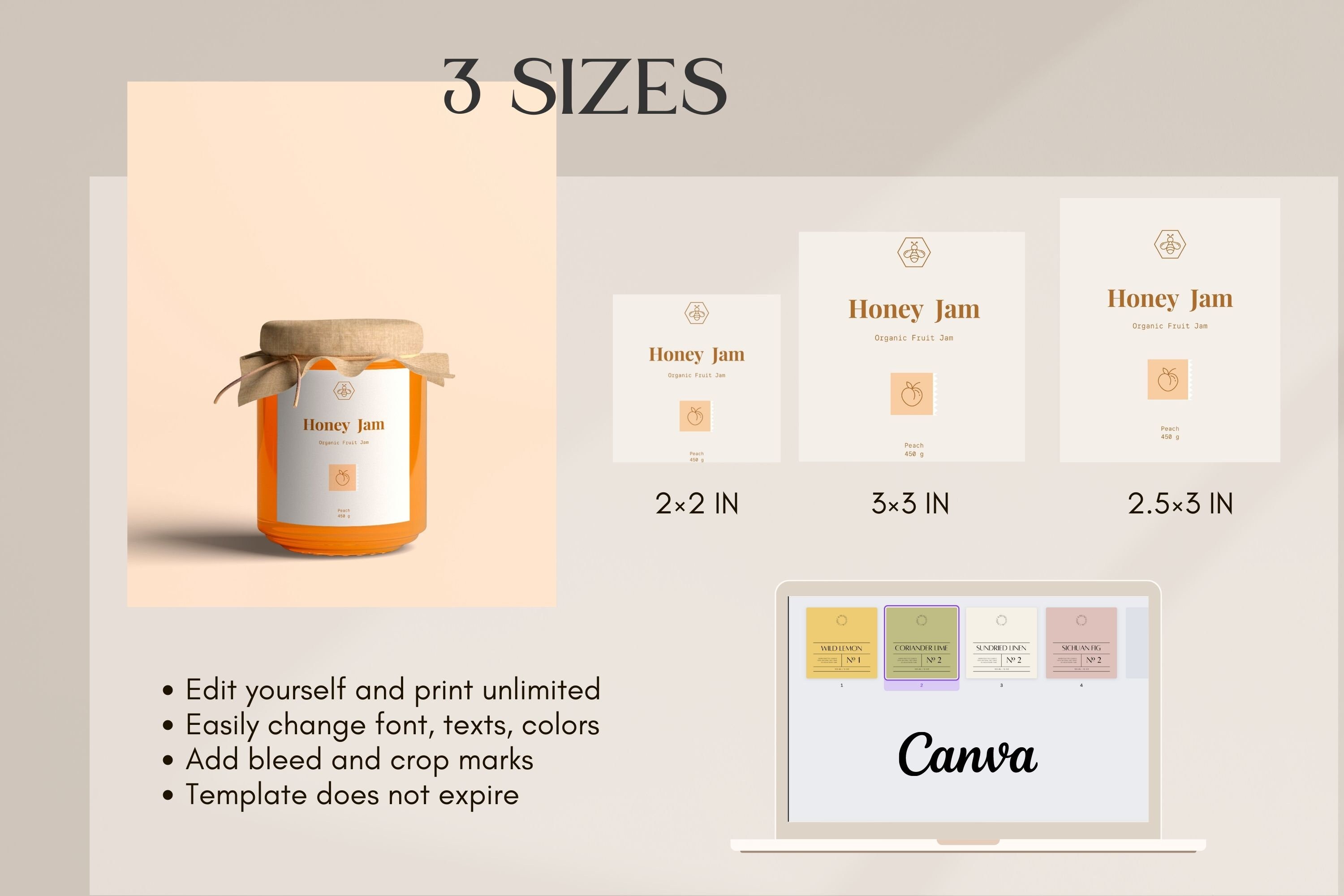 Minimalist Canva Honey Design, Editable Jam Canning Labels, Wildflower ...