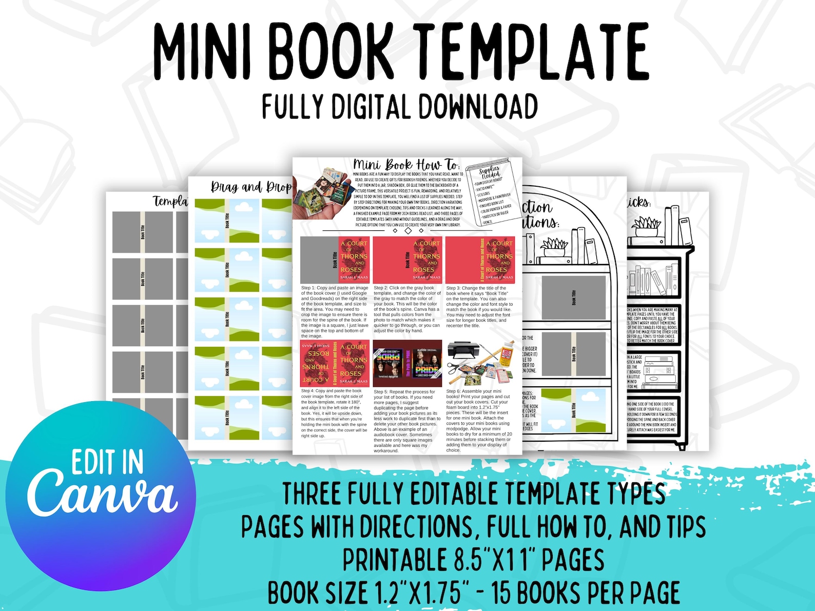 Mini Book Cover Template, Editable Mini Book Covers, Canva Template ...