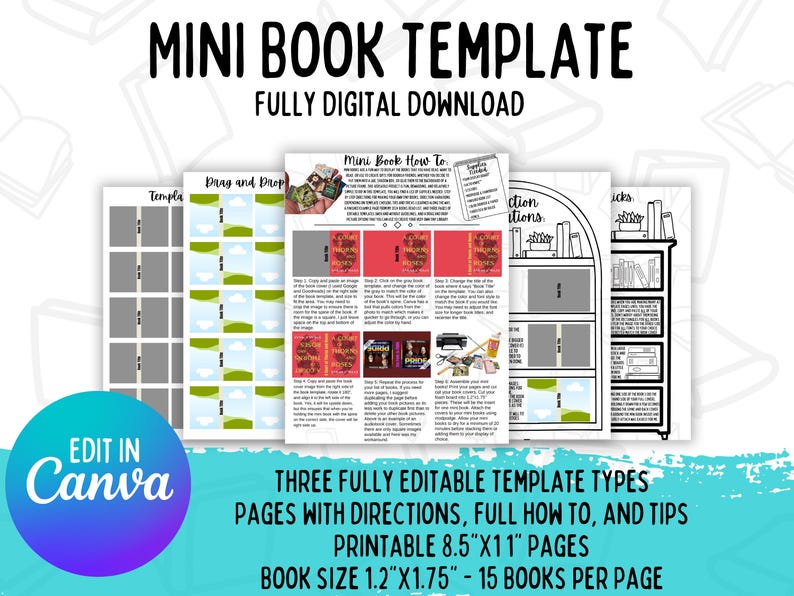 Mini Book Cover Template, Editable Mini Book Covers, Canva Template ...