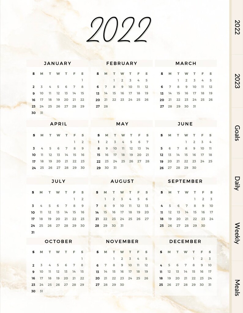 Digital Planner 2022-2023 gold Marble Monthly Weekly - Etsy