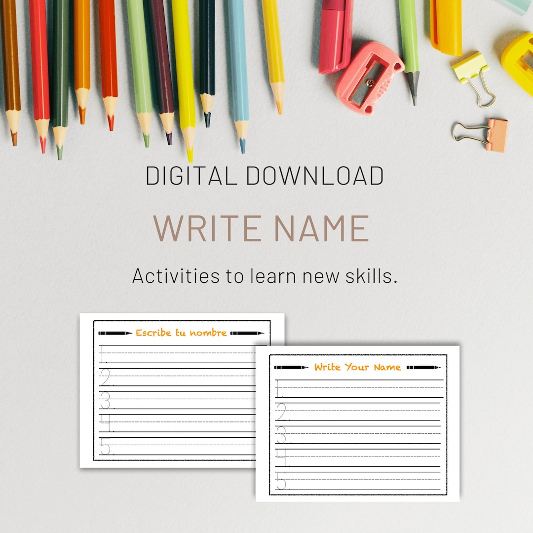 Write Name English and Spanish Worksheet - Etsy