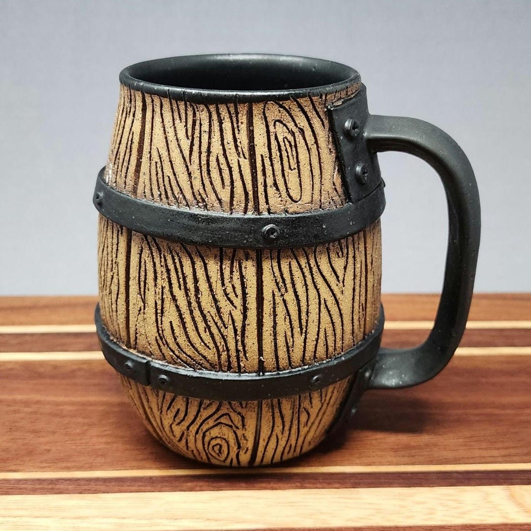 Hand Carved Ceramic Barrel Mug #1 - Etsy