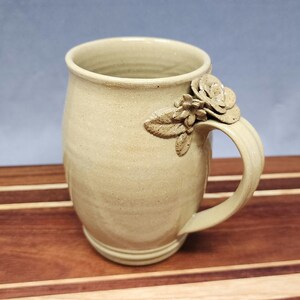 Natural Clay Flower Mug With Clear Glaze. Hand-sculpted Flowers on ...