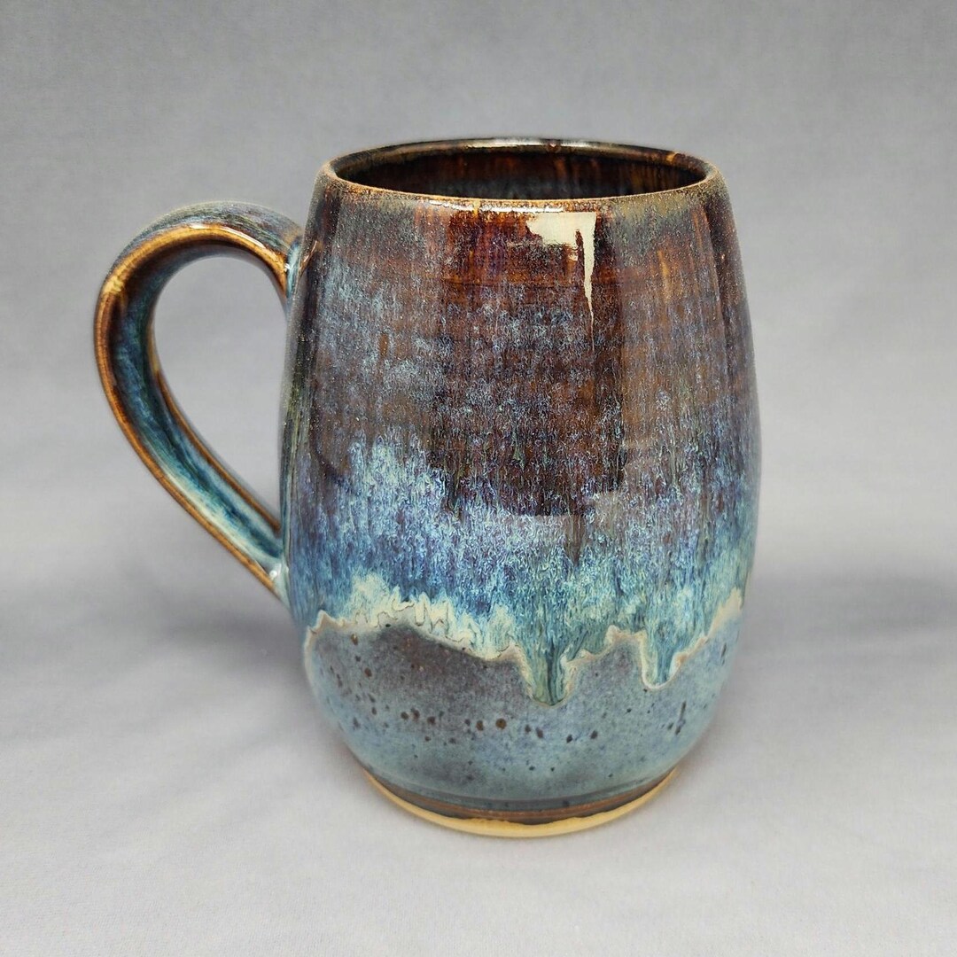 Large Earthy Mug With Blue and Brown Drippy Glaze - Etsy