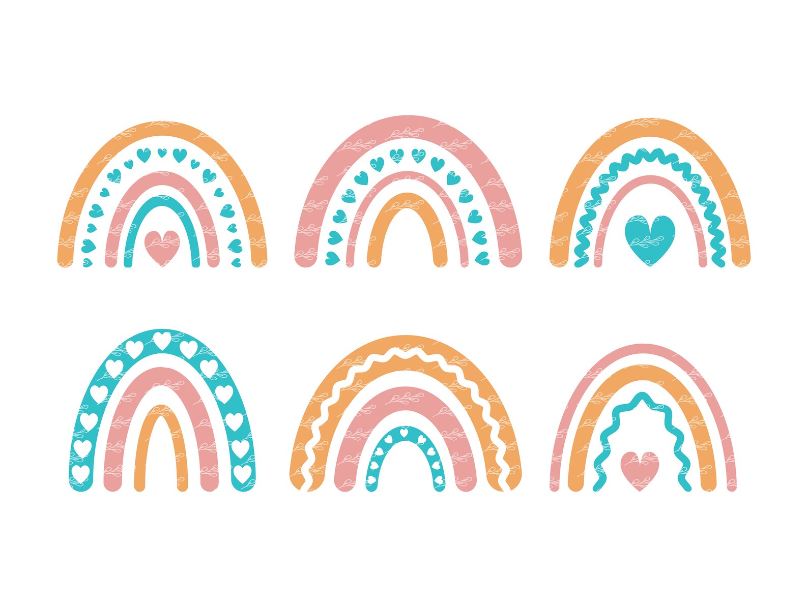 Boho Rainbows SVG Rainbow Bundle SVG Rainbows With Hearts SVG Boho ...