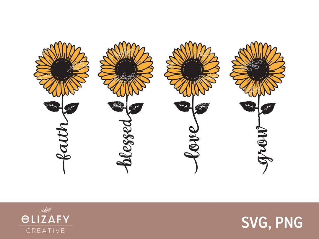 Flowers With Words SVG | Flowers With Stem SVG | Cursive Sunflower SVG ...