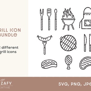 Grill Icons SVG Bundle | Grilling Icon Set SVG | BBQ Grill Icons Svg ...
